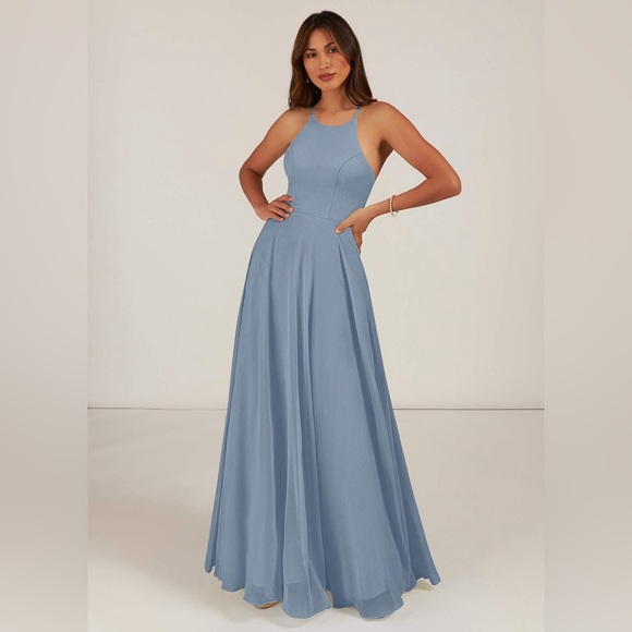 Azazie | Dresses | Azazie Celyn Dusty Blue Wedding Guest Gown | Poshmark